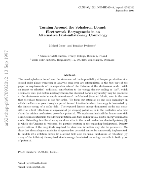 (PDF) Turning around the sphaleron bound: Electroweak baryogenesis in ...