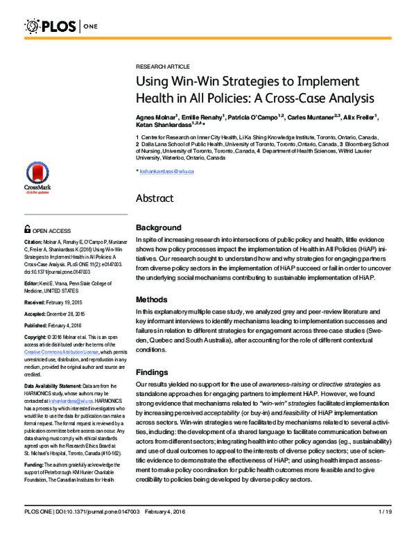 (PDF) Using Win-Win Strategies to Implement Health in All Policies: A ...