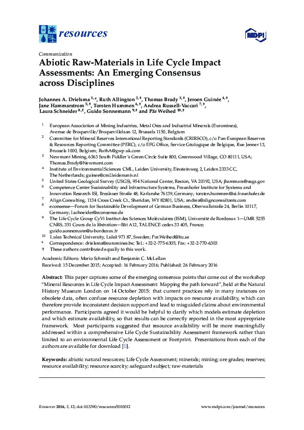 (PDF) Abiotic Raw-Materials in Life Cycle Impact Assessments: An Emerging Consensus across ...
