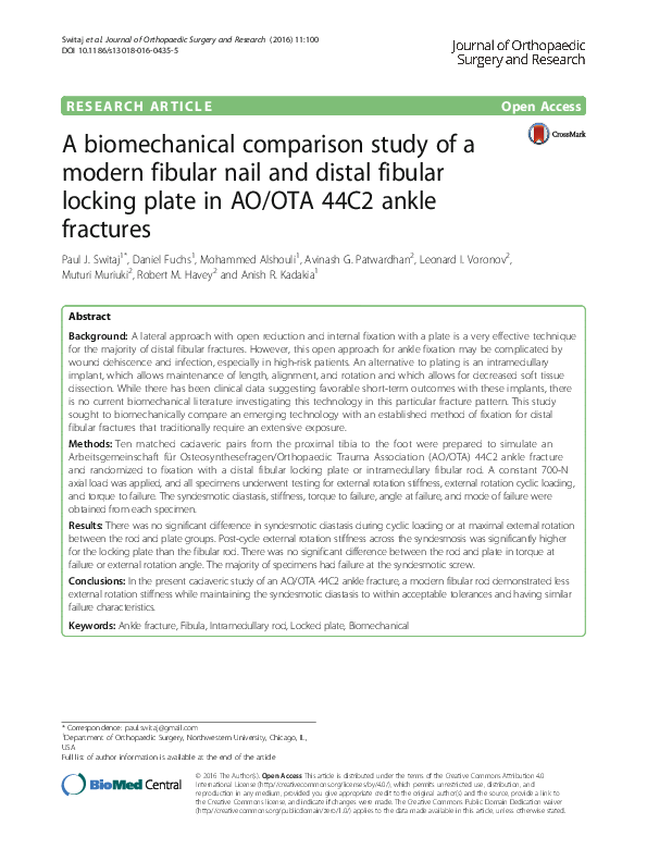 (PDF) A biomechanical comparison study of a modern fibular nail and ...