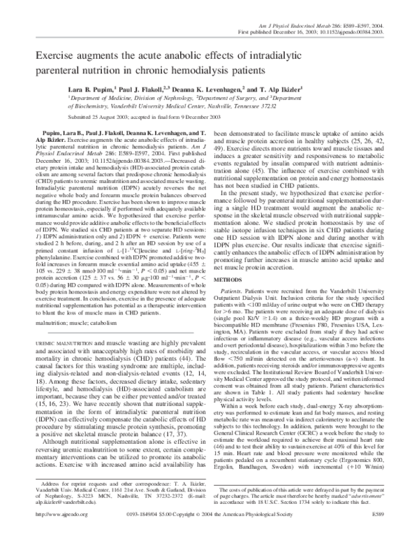 (PDF) Exercise augments the acute anabolic effects of intradialytic parenteral nutrition in ...