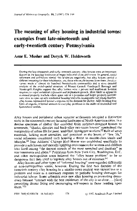 (PDF) The meaning of alley housing in industrial towns: examples from ...