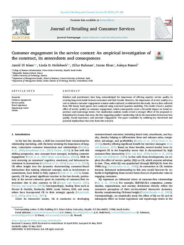 (PDF) Customer engagement in the service context: An empirical ...