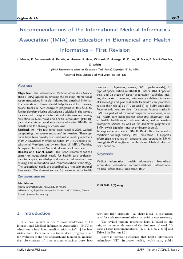 (PDF) Recommendations of the International Medical Informatics ...
