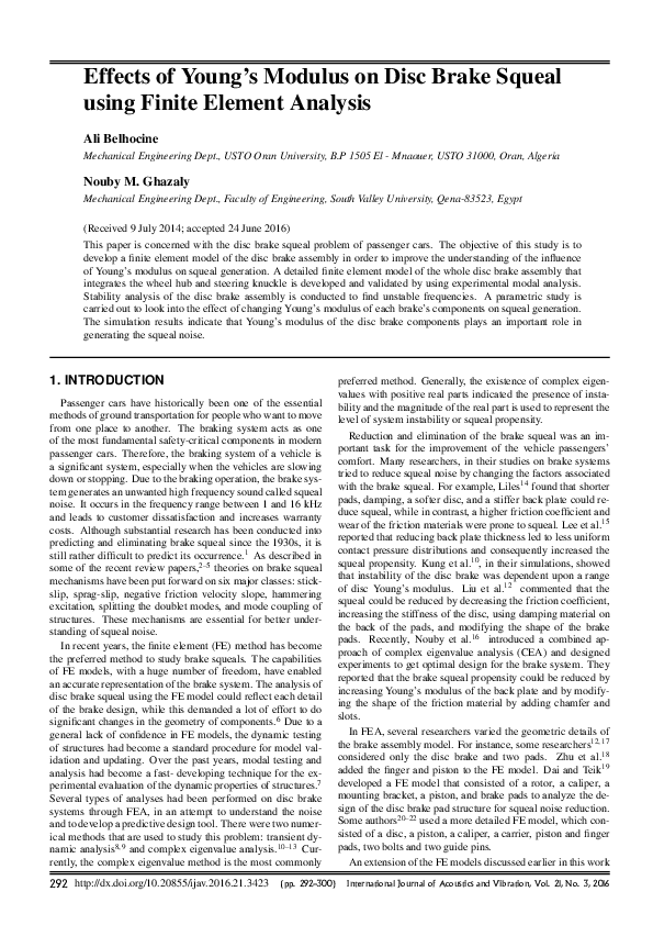 (PDF) Effects of Young's Modulus on Disc Brake Squeal using Finite Element Analysis