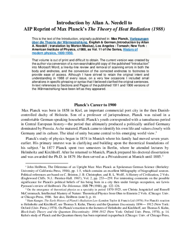 (PDF) Introduction by Allan A. Needell to AIP Reprint of Max Planck's ...