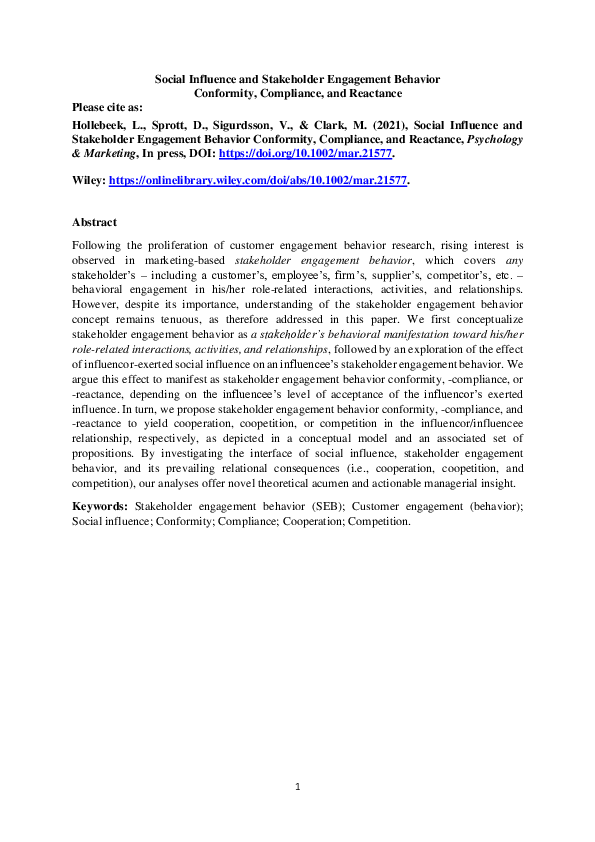 (PDF) Social Influence and Stakeholder Engagement Behavior Conformity ...