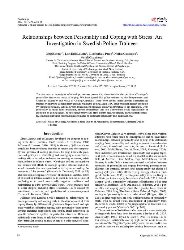 (PDF) Relationships between Personality and Coping with Stress