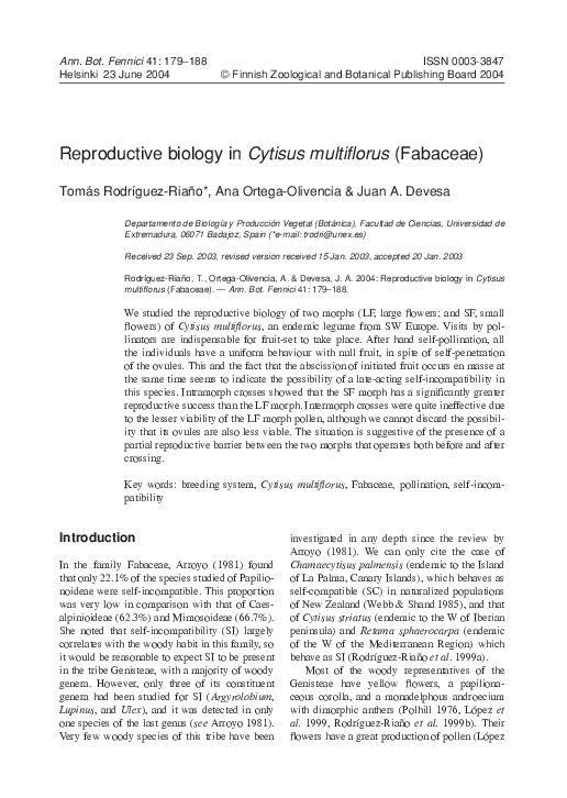 (PDF) Reproductive Biology of Cytisus multiflorus