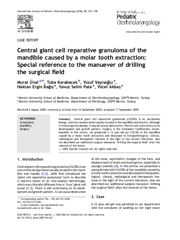 (PDF) Central Giant Cell Reparative Granuloma of the Mandible Caused by ...