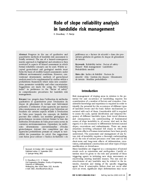 (PDF) Role of slope reliability analysis in landslide risk management