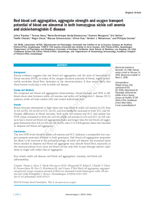 (PDF) Red blood cell aggregation, aggregate strength and oxygen ...