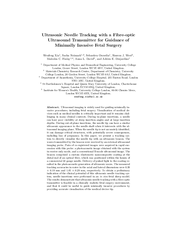 (PDF) Ultrasonic Needle Tracking with a Fibre-Optic Ultrasound ...