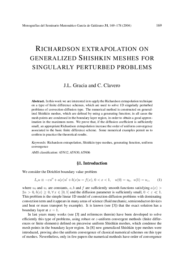 Pdf Richardson Extrapolation On Generalized Shishkin Meshes For Singularly Perturbed Problems