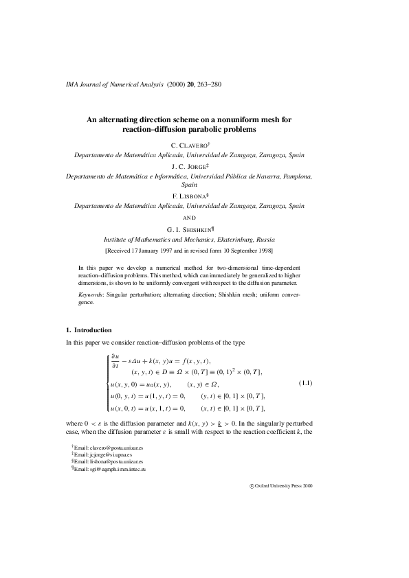 Pdf An Alternating Direction Scheme On A Nonuniform Mesh For Reaction Diffusion Parabolic Problems