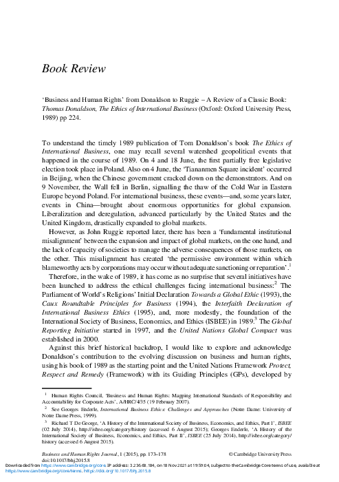 (PDF) ‘Business and Human Rights’ from Donaldson to Ruggie – A Review ...