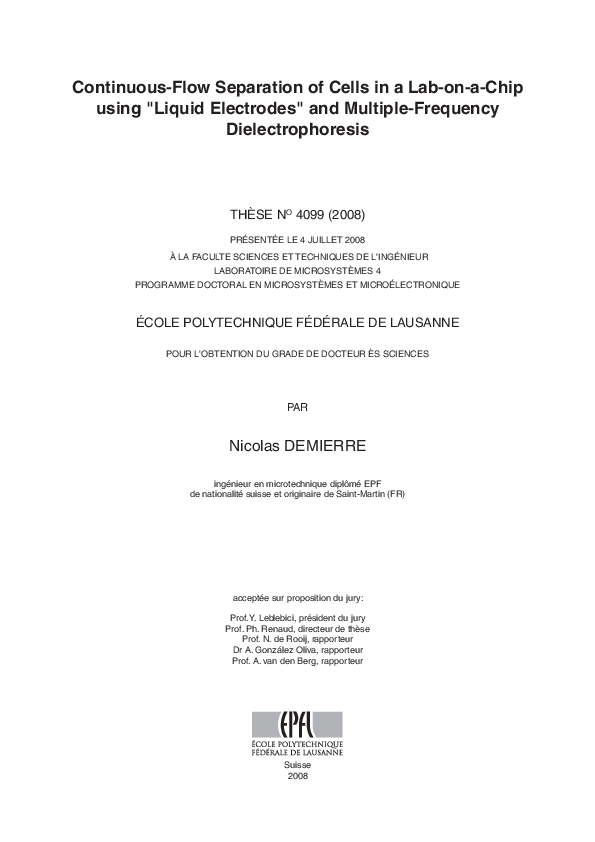 Pdf Continuous Flow Separation Of Cells In A Lab On A Chip Using Liquid Electrodes And