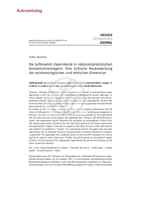 (PDF) Die Sulfonamid-Experimente in nationalsozialistischen ...