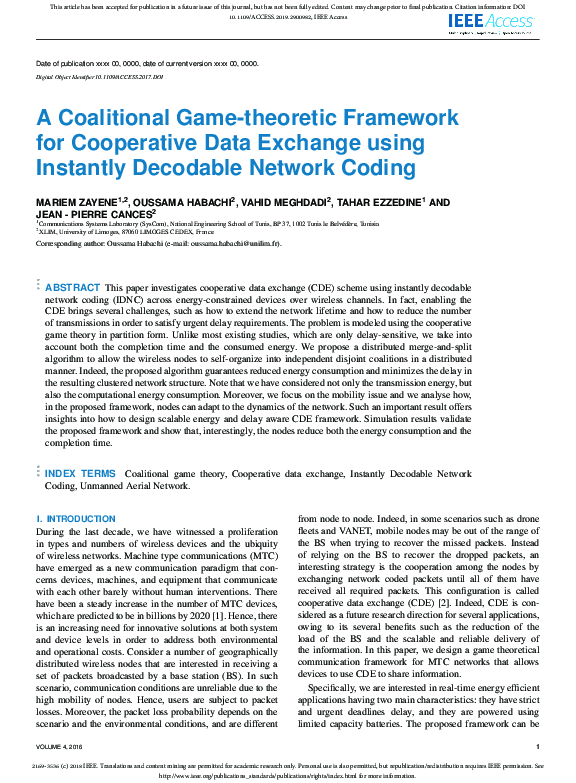 (PDF) A Coalitional Game-theoretic Framework for Cooperative Data Exchange using Instantly ...