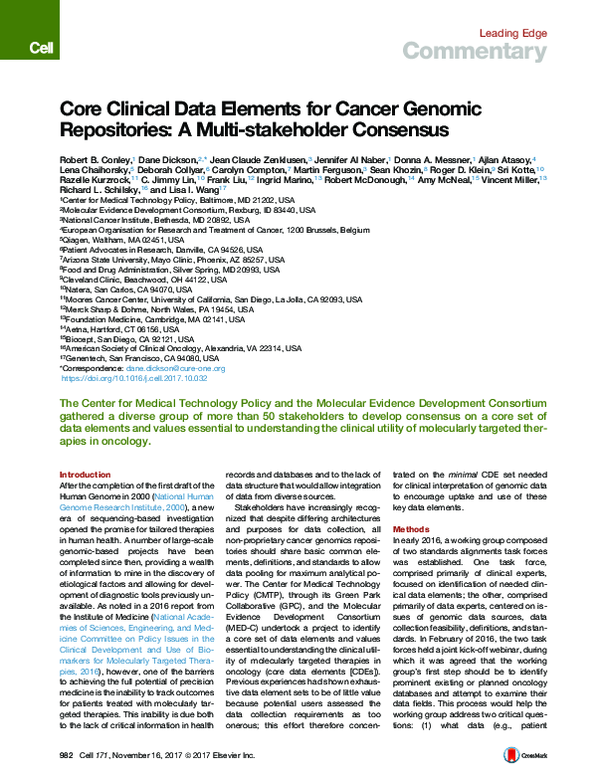 (PDF) Core Clinical Data Elements for Cancer Genomic Repositories: A ...