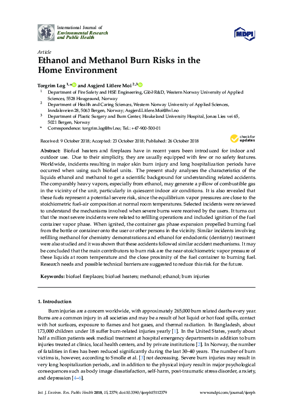 (PDF) Ethanol and Methanol Burn Risks in the Home Environment