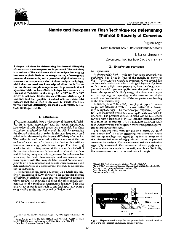 (PDF) Simple and Inexpensive Flash Technique for Determining Thermal Diffusivity of Ceramics