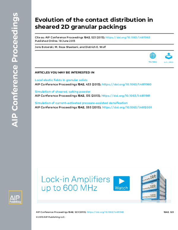 (PDF) Evolution of the contact distribution in sheared 2D granular packings