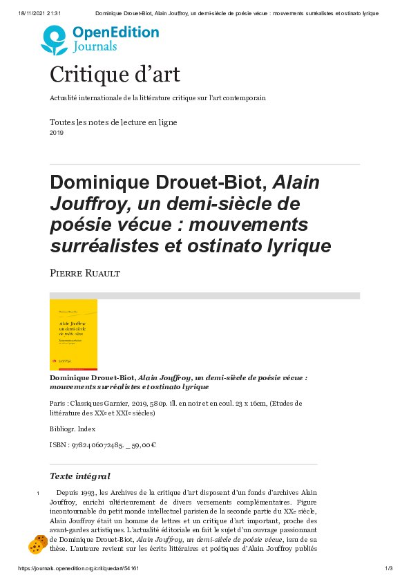 (PDF) Dominique Drouet-Biot, Alain Jouffroy, un demi-siècle de poésie ...