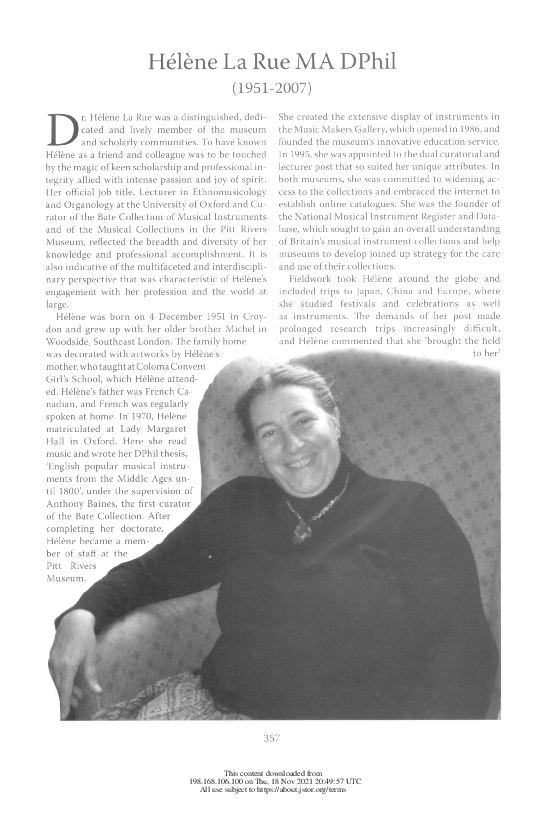 (PDF) Helene La Rue MA DPhil 1951-2007