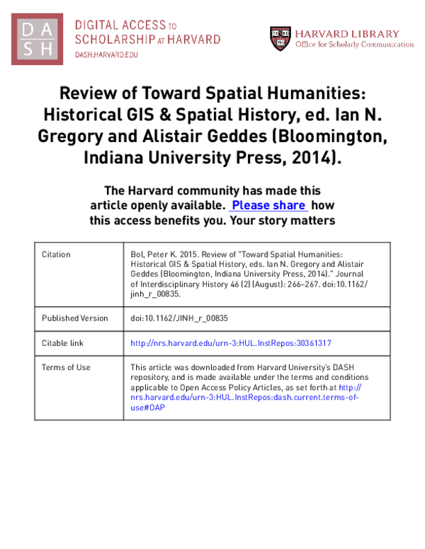 (PDF) Toward Spatial Humanities: Historical GIS & Spatial History ...
