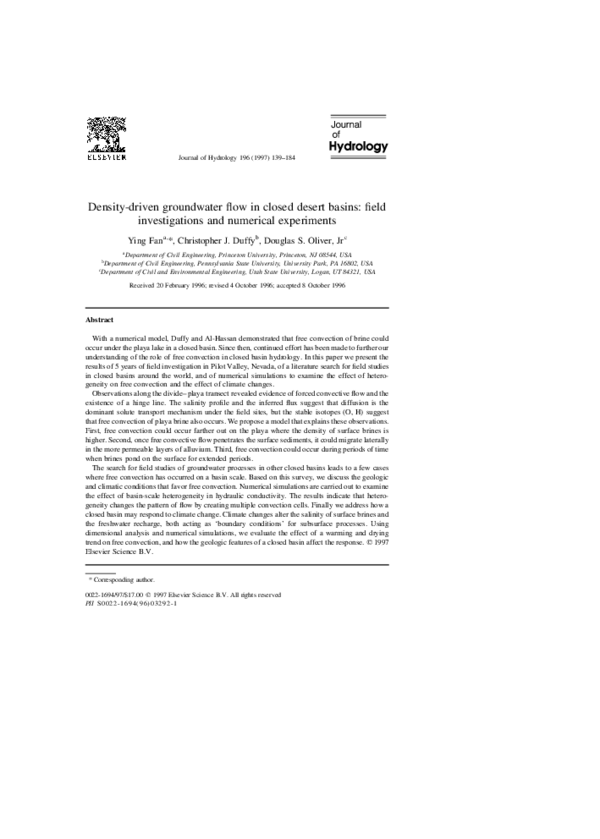 (PDF) Density-driven groundwater flow in closed desert basins: field investigations and ...