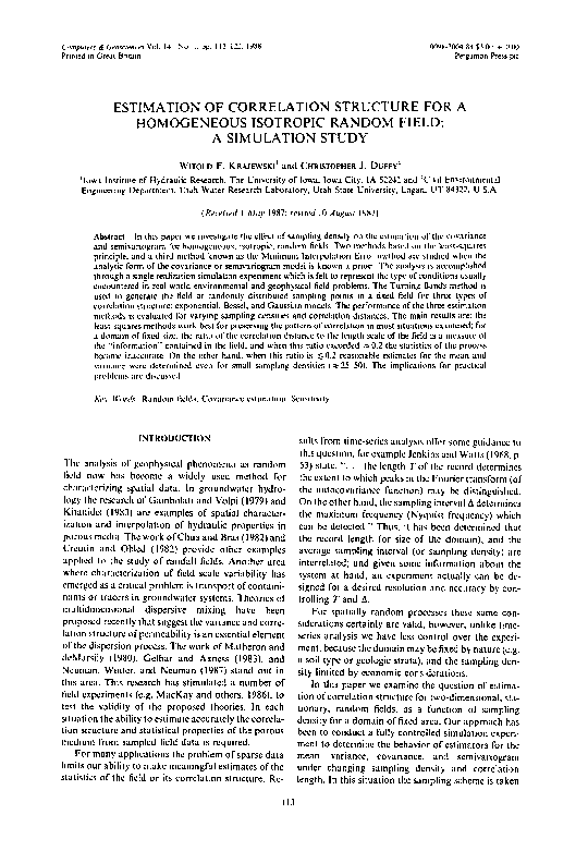 (PDF) Estimation of correlation structure for a homogeneous isotropic ...