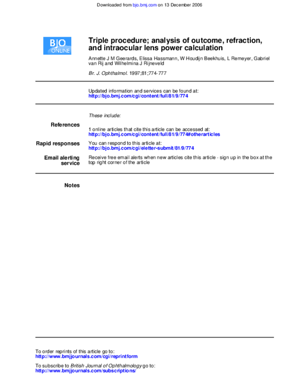 (PDF) The triple procedure. Analysis of outcome, refraction, and intraocular lens power ...