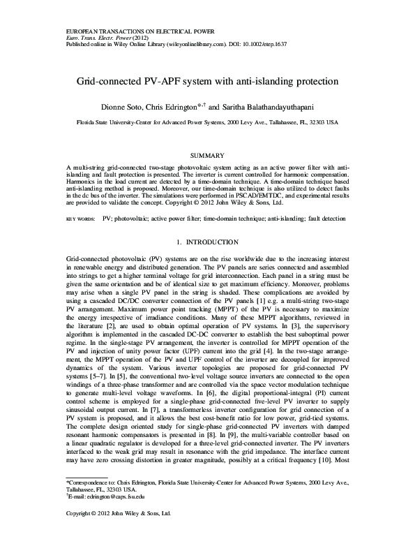 (PDF) Grid-connected PV-APF system with anti-islanding protection