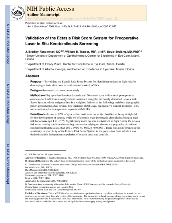 (PDF) Validation of the Ectasia Risk Score System for Preoperative ...