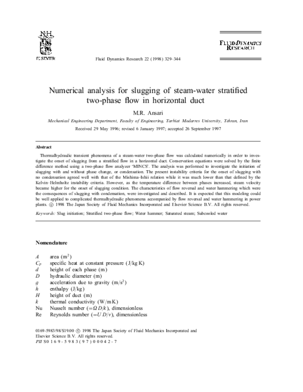(PDF) Numerical analysis for slugging of steam-water stratified two-phase flow in horizontal duct