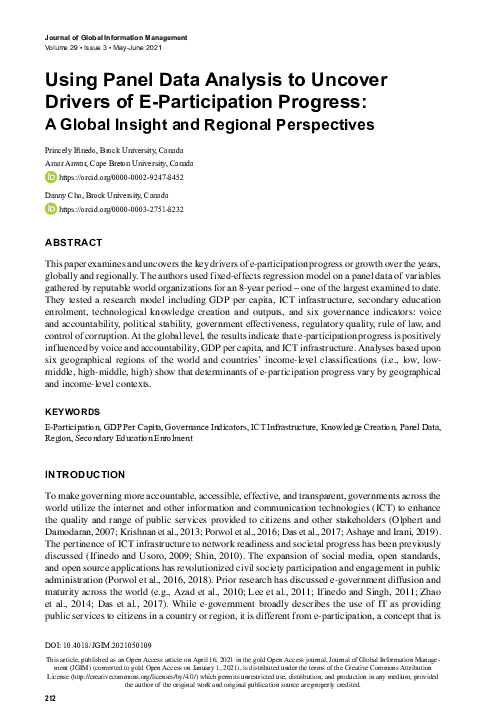 (PDF) Using Panel Data Analysis to Uncover Drivers of E-Participation ...