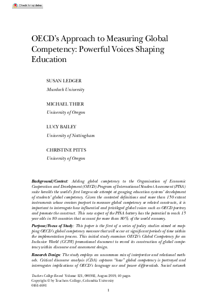 (PDF) OECD's Approach to Measuring Global Competency: Powerful Voices Shaping Education