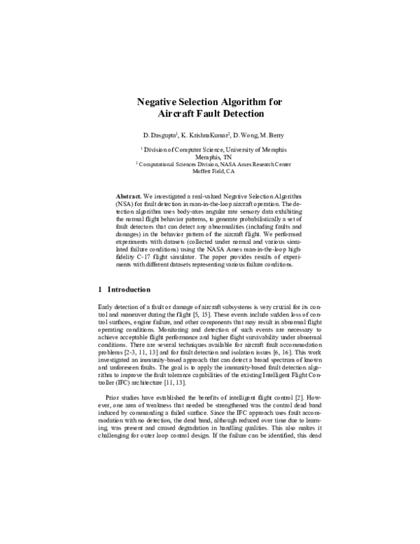 Pdf Negative Selection Algorithm For Aircraft Fault Detection