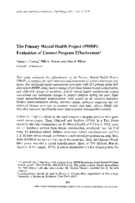 (PDF) The Primary Mental Health Project (PMHP): Evaluation of current ...