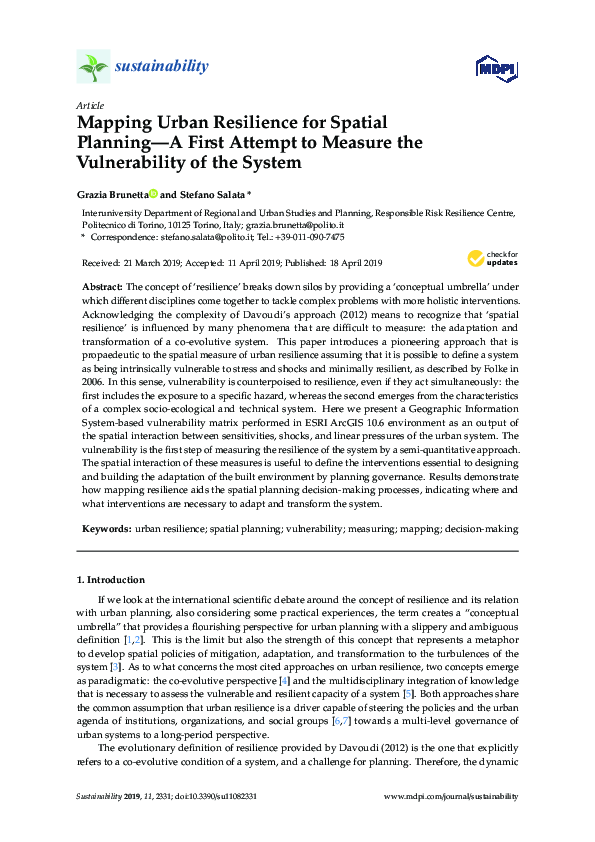 (PDF) Mapping Urban Resilience for Spatial Planning—A First Attempt to ...