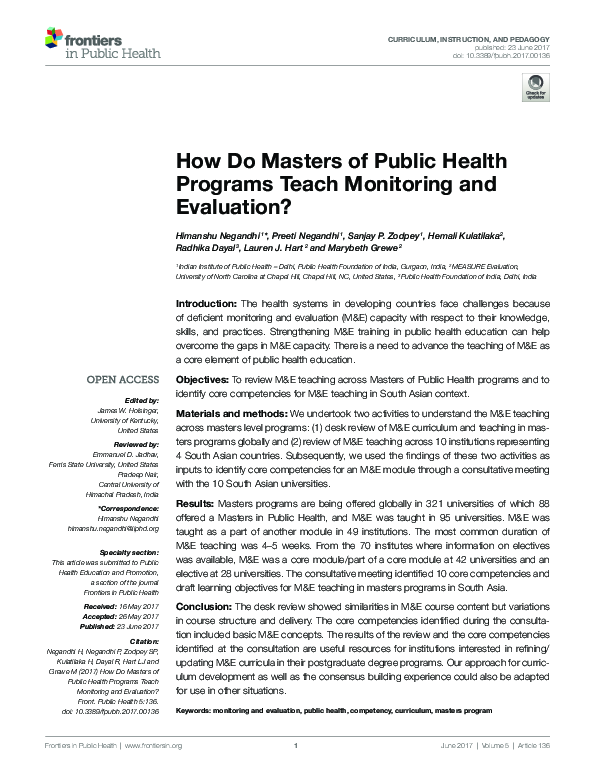 (PDF) How Do Masters of Public Health Programs Teach Monitoring and ...