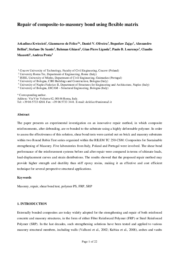 (PDF) Repair of composite-to-masonry bond using flexible matrix