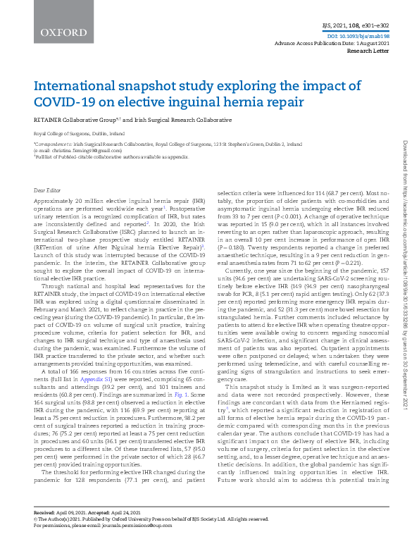 (PDF) International snapshot study exploring the impact of COVID-19 on ...