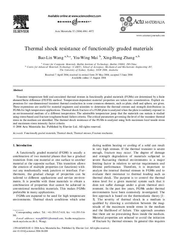 (PDF) Thermal shock resistance of functionally graded materials