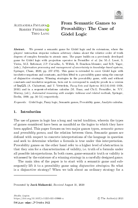 (PDF) From Semantic Games to Provability: The Case of Gödel Logic