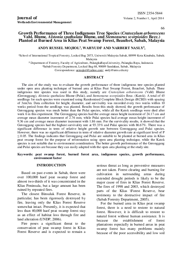 (PDF) Growth Performance of Three Indigenous Tree Species (Cratoxylum ...