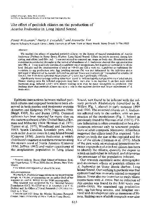 (PDF) The effect of peritrich ciliates on the production of Acartia ...