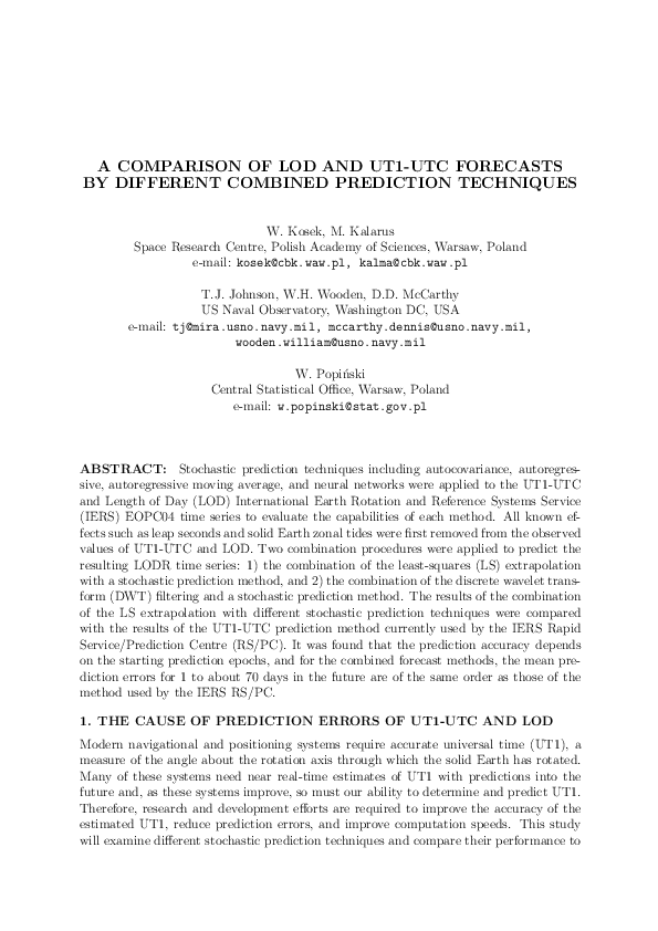 (PDF) A comparison of LOD and UT1-UTC forecasts by different combined prediction techniques
