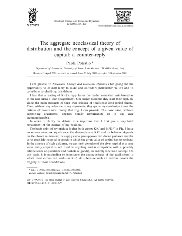 (PDF) The aggregate neoclassical theory of distribution and the concept ...